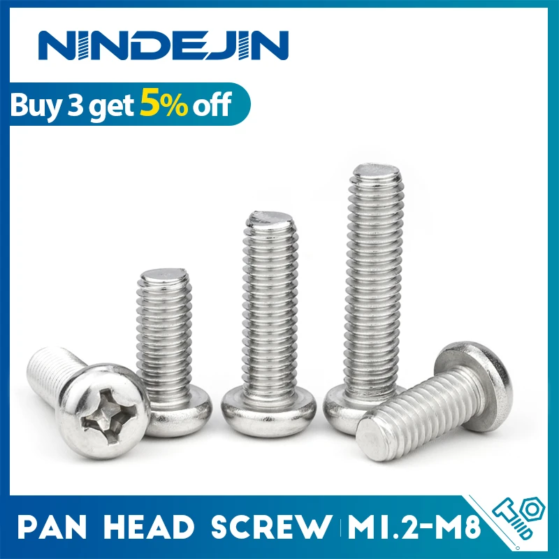 Nindejin Cross Recessed Pan Round Head Screws M1.2 M1.4 M1.6 M2 M2.5 M3 M4 M5 M6 M8 Stainless ...
