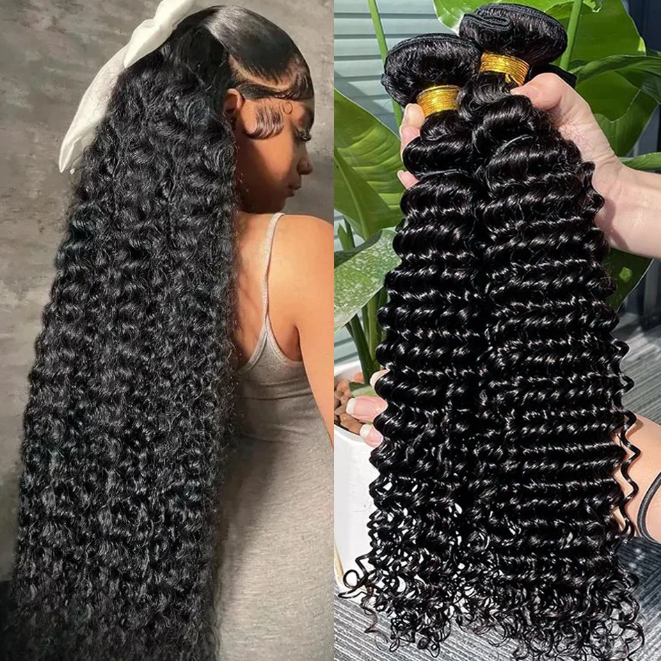 30-32-Inch-Deep-Wave-Human-Hair-Bundles-Brazilian-Curly-Hair-Weaving ...