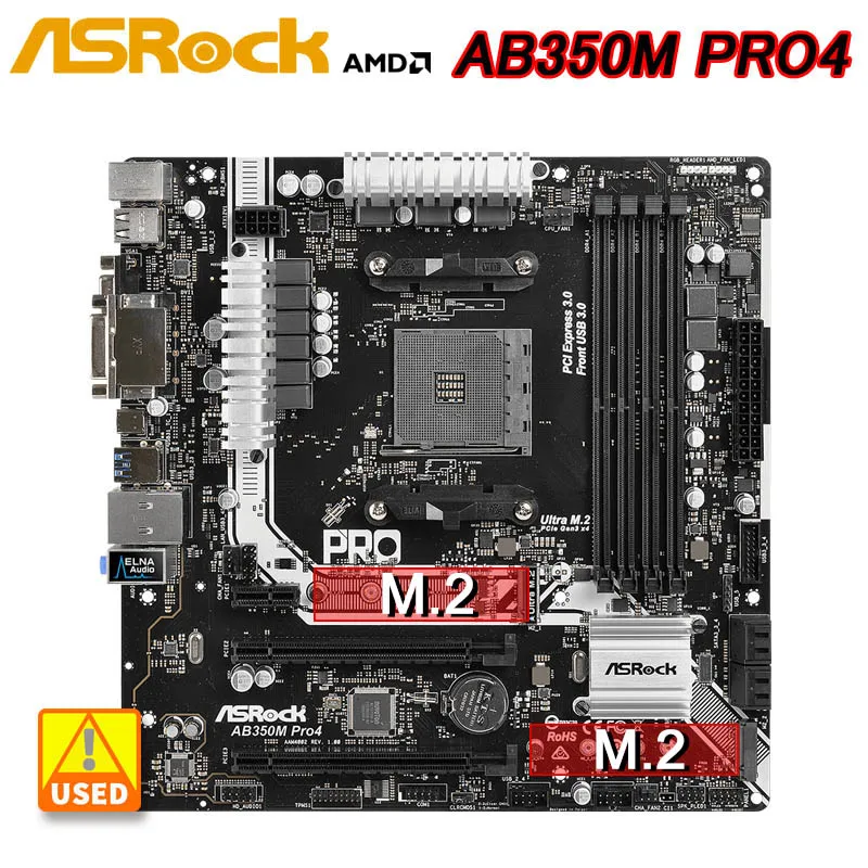 ASRock 마더보드, B350M, AB350M Pro4, AM4, DDR4, 64GB, AMD 라이젠/7 세대, A 시리즈용 ...