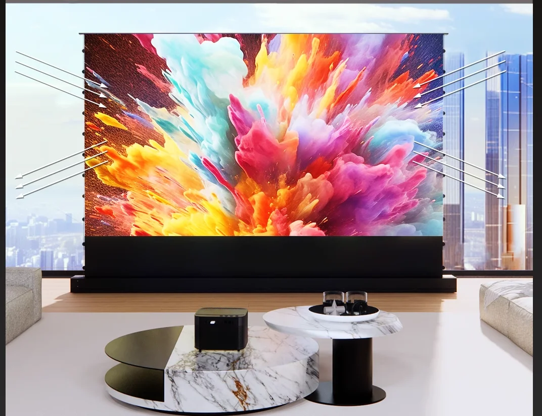 Max Size 150 inch Tab-tension ALR Projector Screen Motorized Floor ...