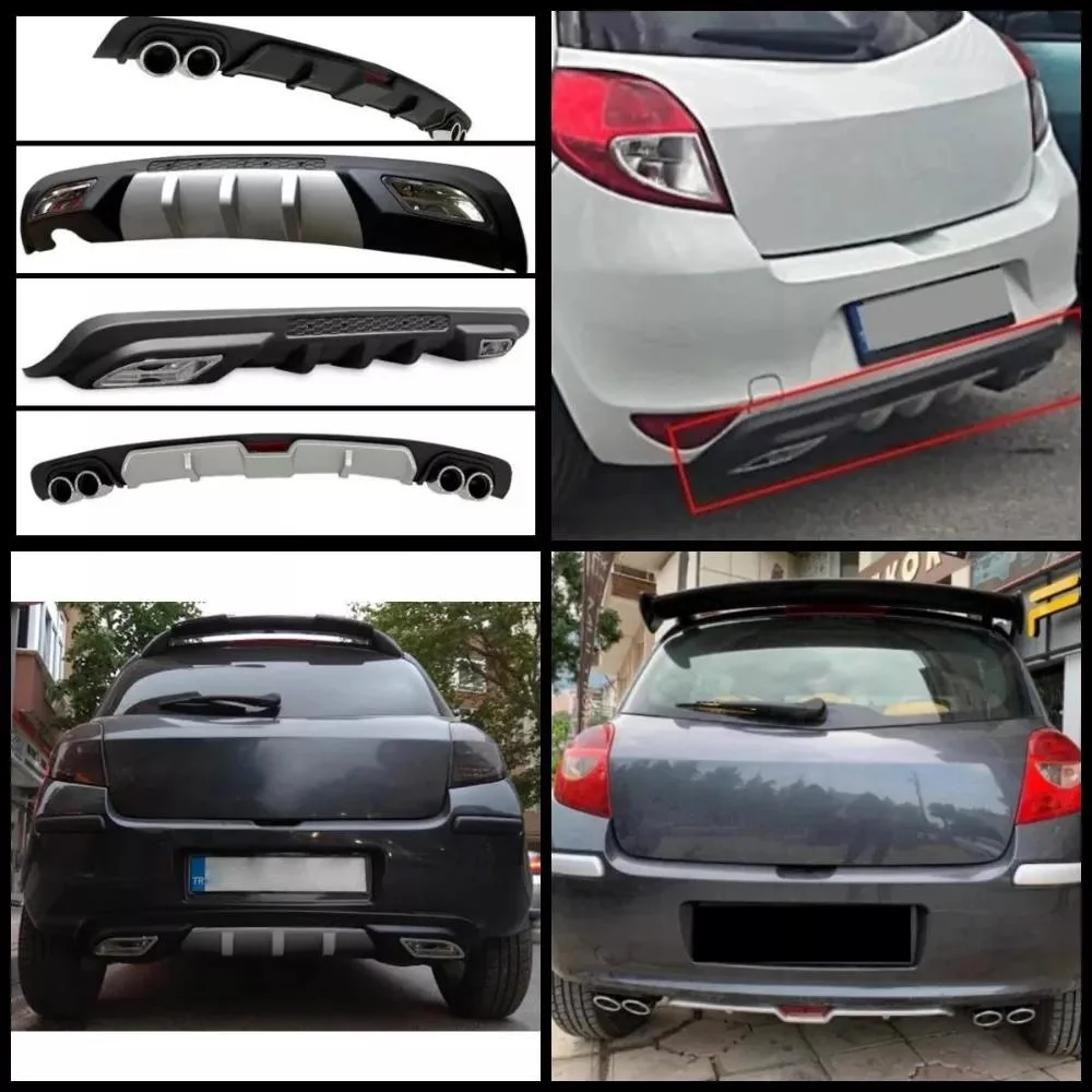 For-Renault-Clio-3-Car-Rear-Bumper-Diffuser-Black-ABS-Plastic-Car ...
