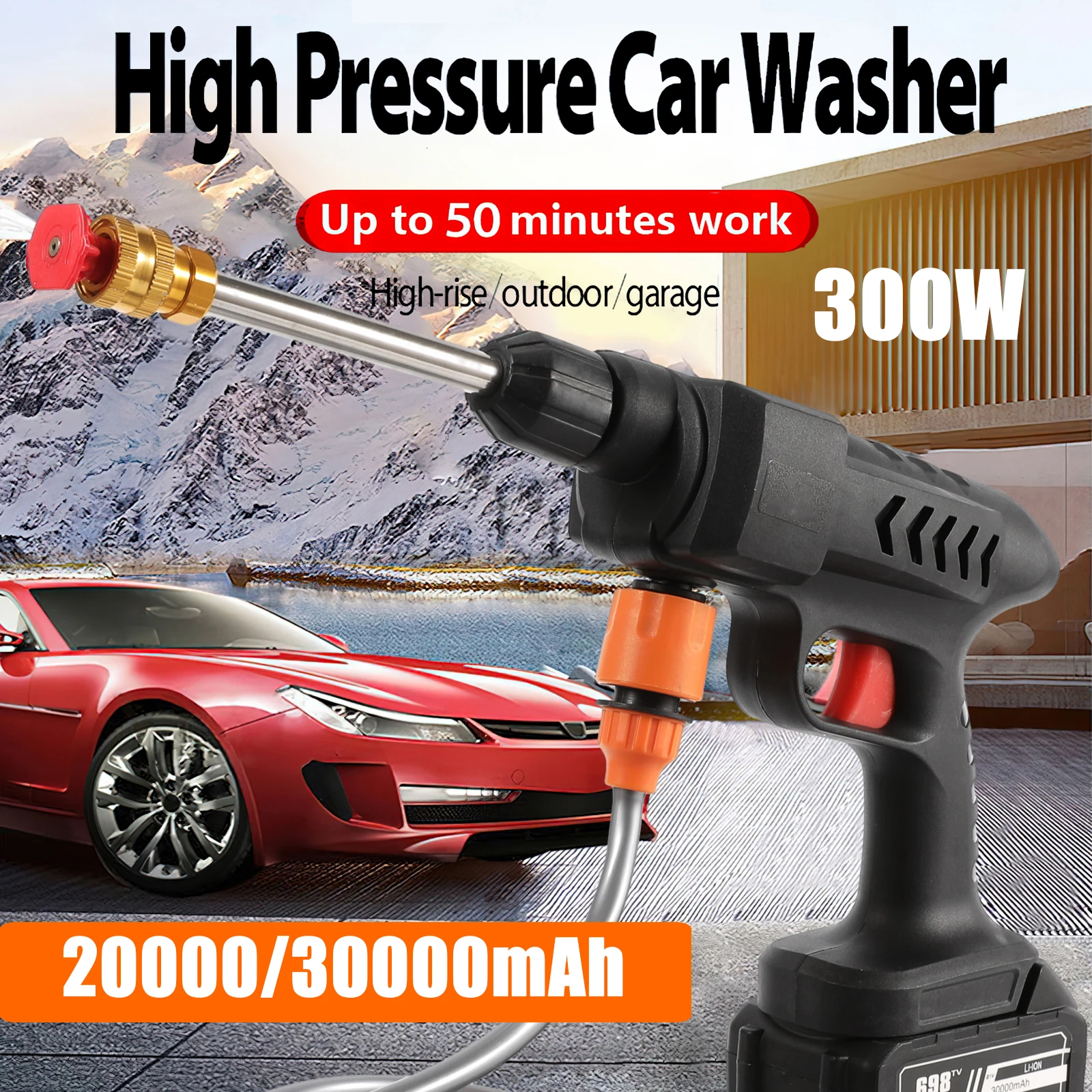 Wireless-High-Pressure-Car-Wash-Washer-Gun-20000-30000mAh-300W-60Bar-Foam-Generator-Water-Gun ...