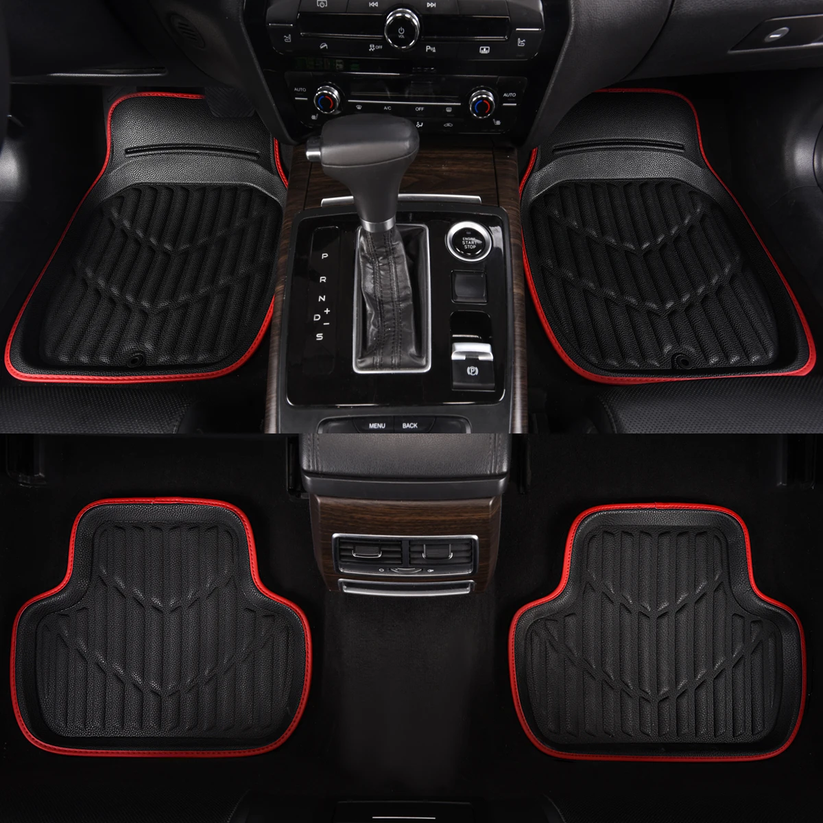 Universal-Car-Floor-Mats-Pu-Leather-Black-Red-Waterproof-Anti-Dirty ...