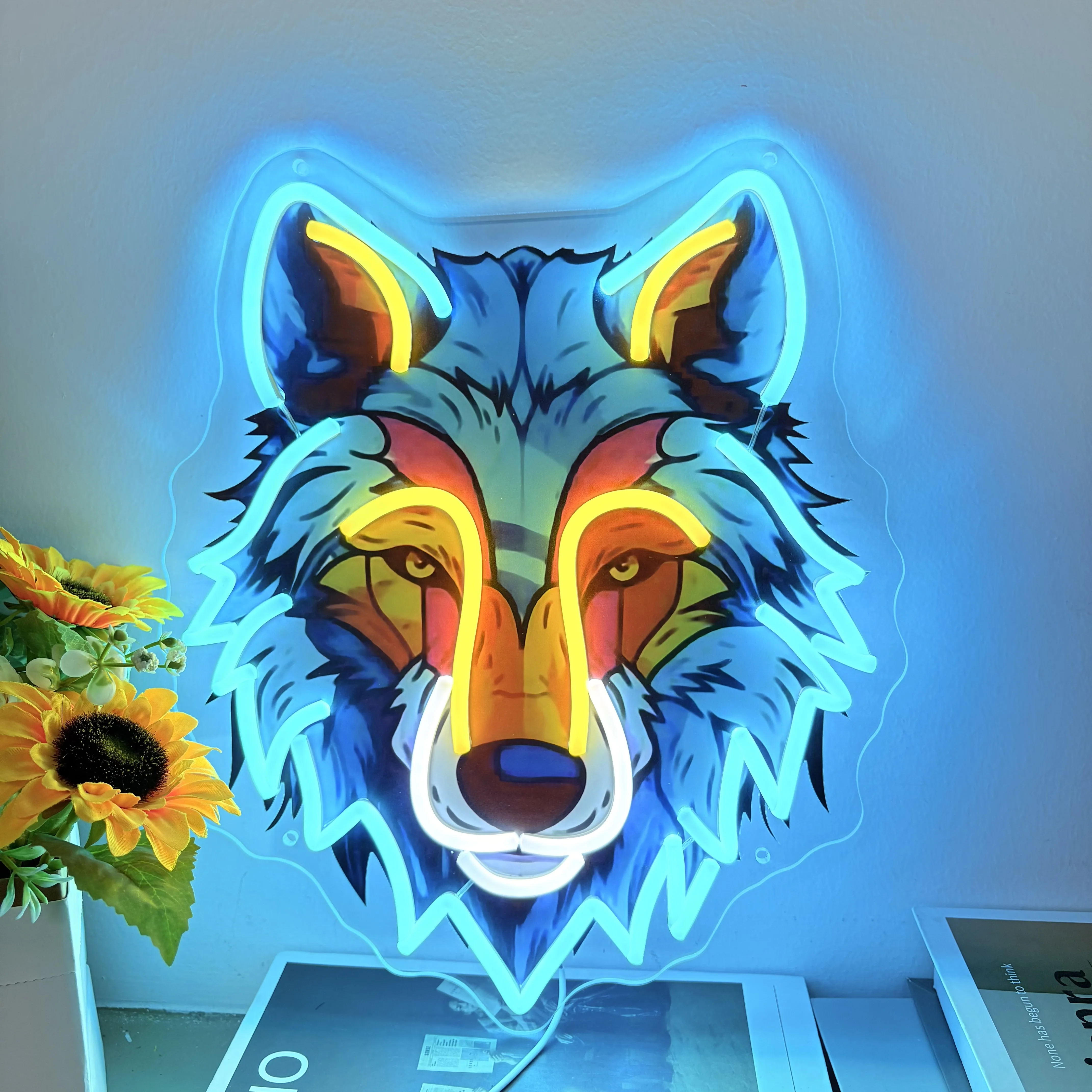 Colorful Wolf Neon Sign Cool Animal Wall Art Decor UV Print Wolf Neon ...