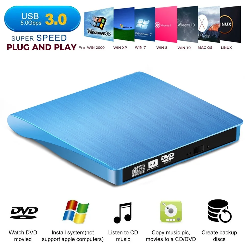 Usb 3.0 Slim External Optical Drive Dvd Combo Dvd Rom Player Dvd-rw ...