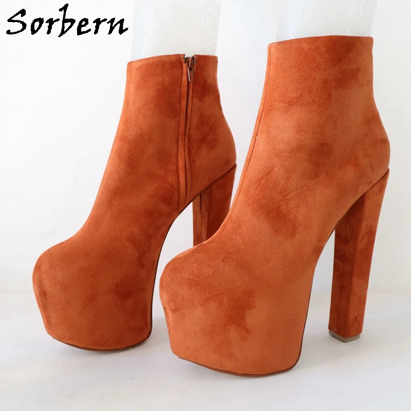Sorbern-Orange-Faux-Suede-Ankle-Boots-Women-Unisex-Fetish-20Cm-Block ...