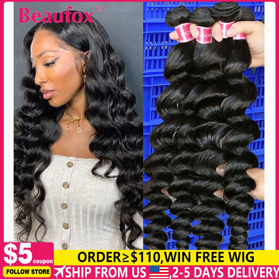 Beaufox-32-Inch-Human-Hair-Bundles-Loose-Wave-Bundles-Indian-Hair-Weave ...