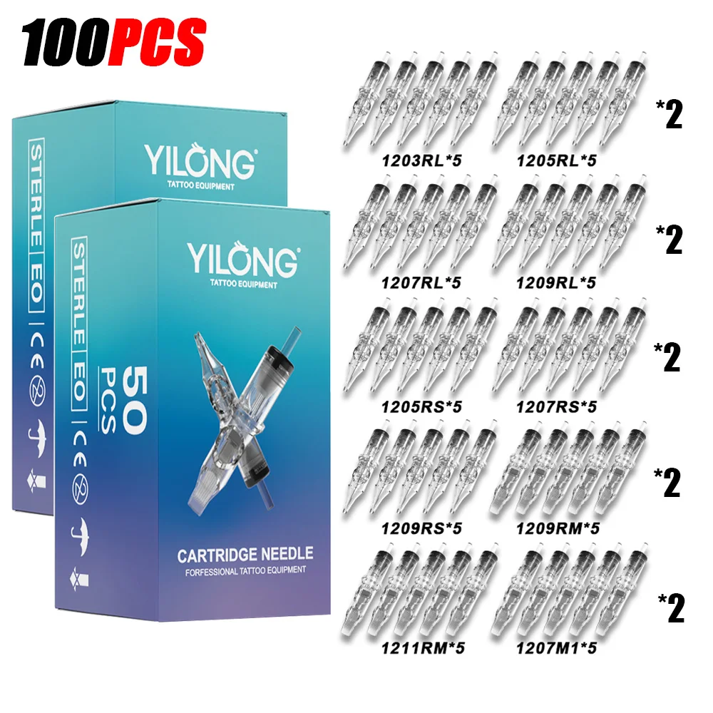 100PCS-MIX-Transparent-Tattoo-Cartridge-Needles-Disposable-Sterilized ...