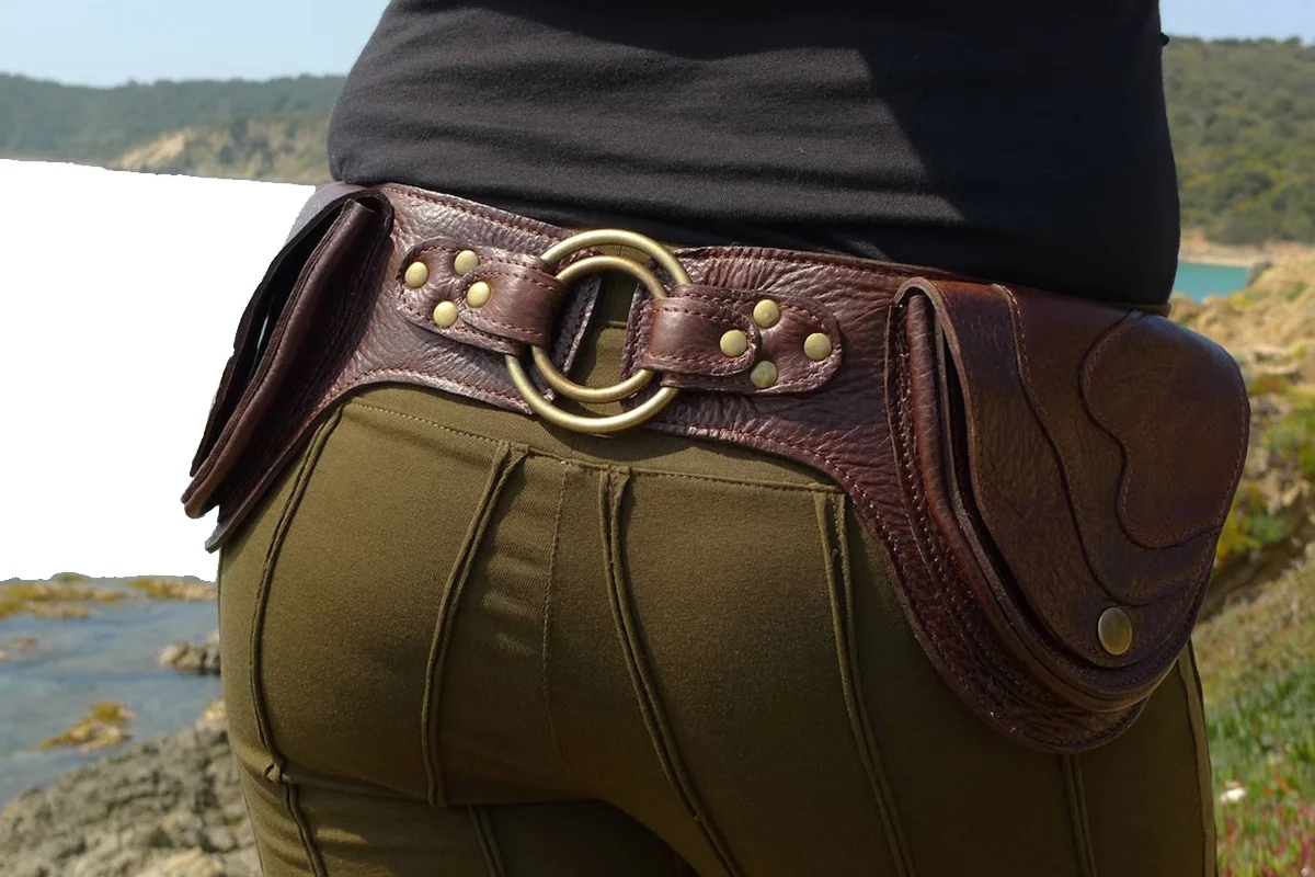 Medieval Boho Steampunk PU Leather Utility Belt Bag Phone Pouch Pocket ...