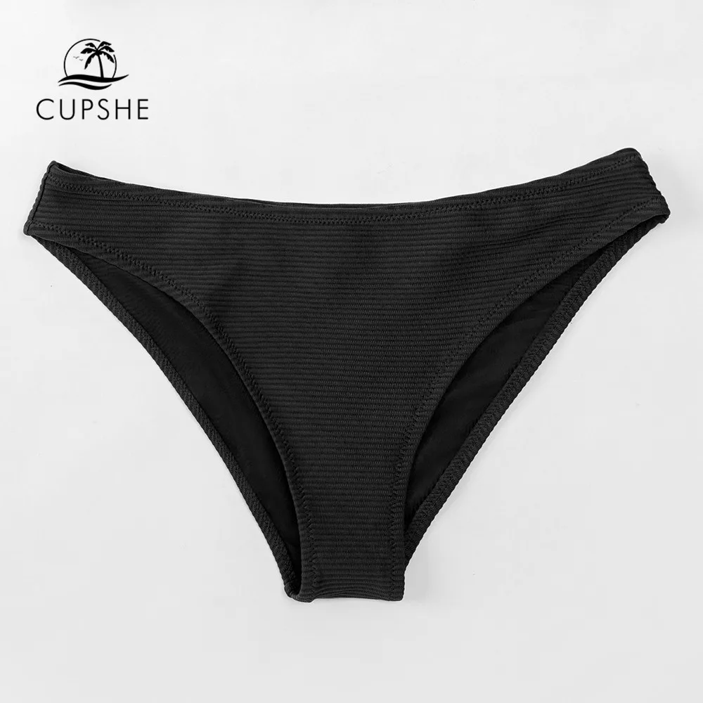 CUPSHE-Black-Ribbed-Low-Waist-Bikini-Bottom-Swimsuit-For-Women-Sexy ...