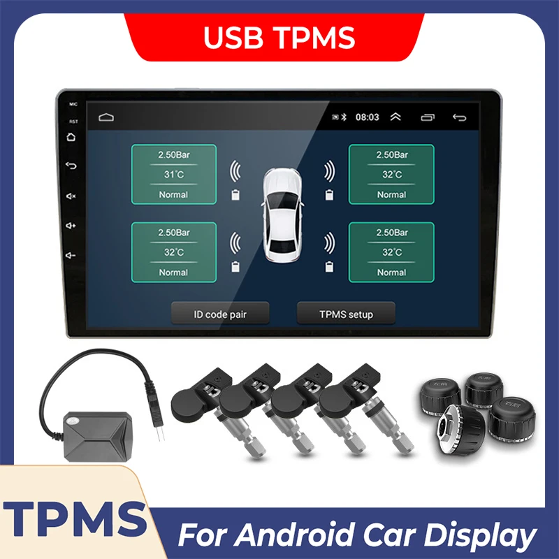 USB-Android-TPMS-Car-Tire-Pressure-Alarm-Monitor-System-For-vehicle-Android-player-Temperature ...