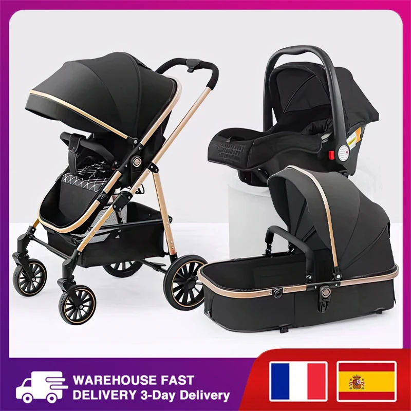 Baby-Stroller-3-in-1-Luxurious-Portable-Travel-Baby-Carriage-Fold-Pram ...