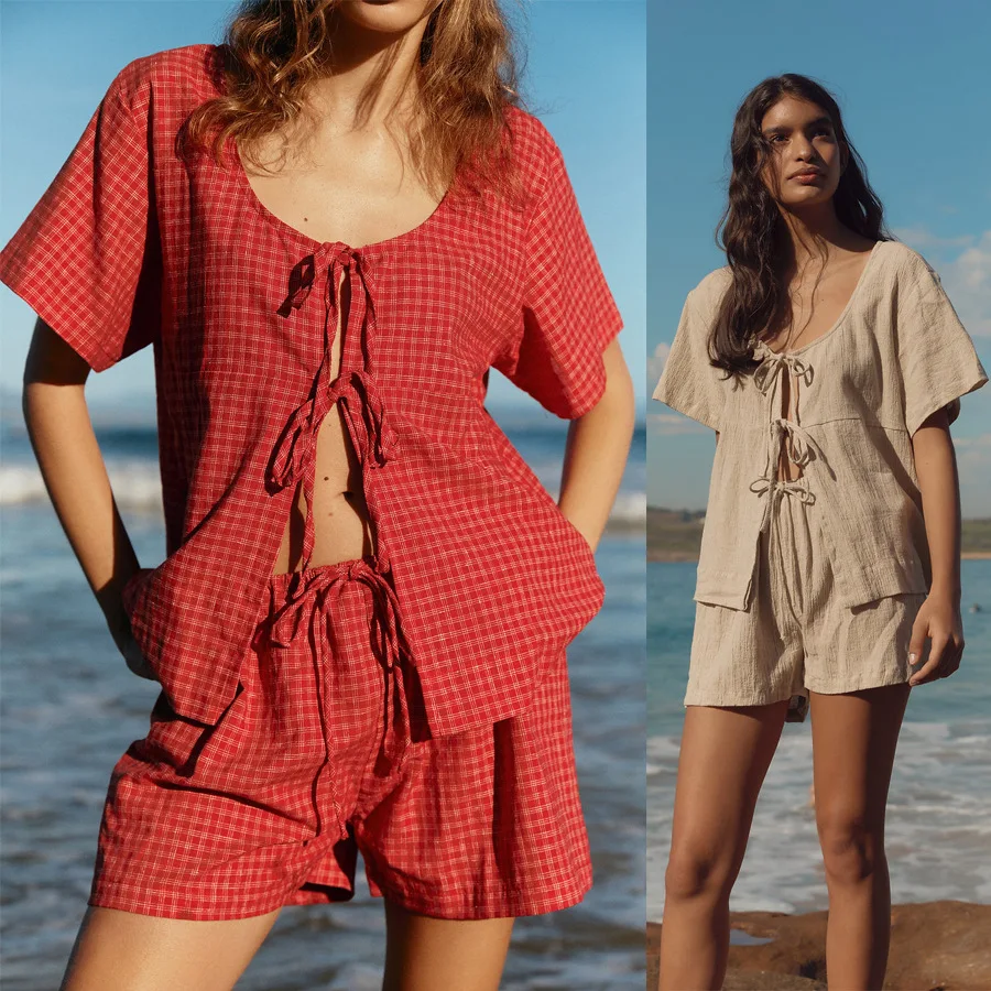 Conjunto-playero-de-2-piezas-para-mujer-ropa-informal-holgada-de-manga ...