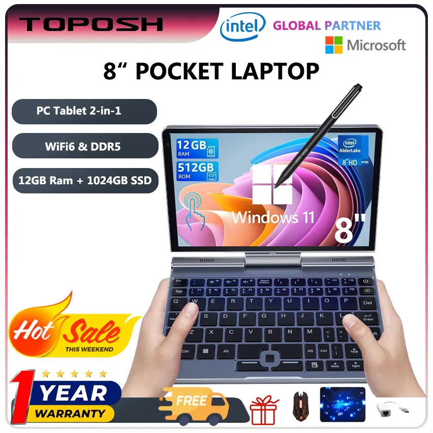 P8-Mini-Pocket-Laptop-8-Inch-Touchscreen-Intel-12th-Gen-N100-12GB-DDR5 ...