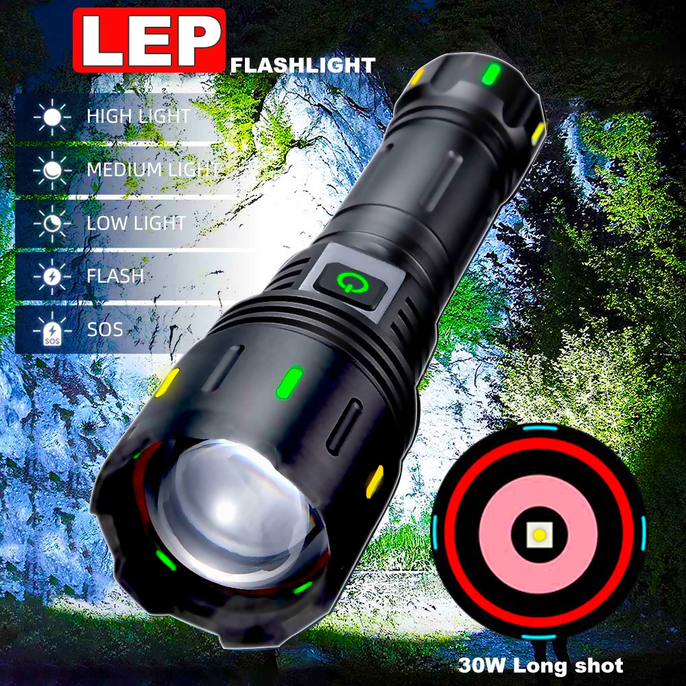2023-Most-Powerful-LED-Flashlight-30-Watts-USB-Rechargeable-Torch-Light ...