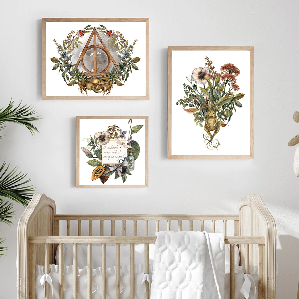 Herbology Medicinal Plant Posters Magic Botanical Watercolor Art Prints ...