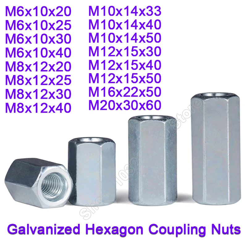 M6-M8-M10-M12-M16-M20-Galvanized-Hex-Rod-Coupling-Nut-Connection-Thread ...