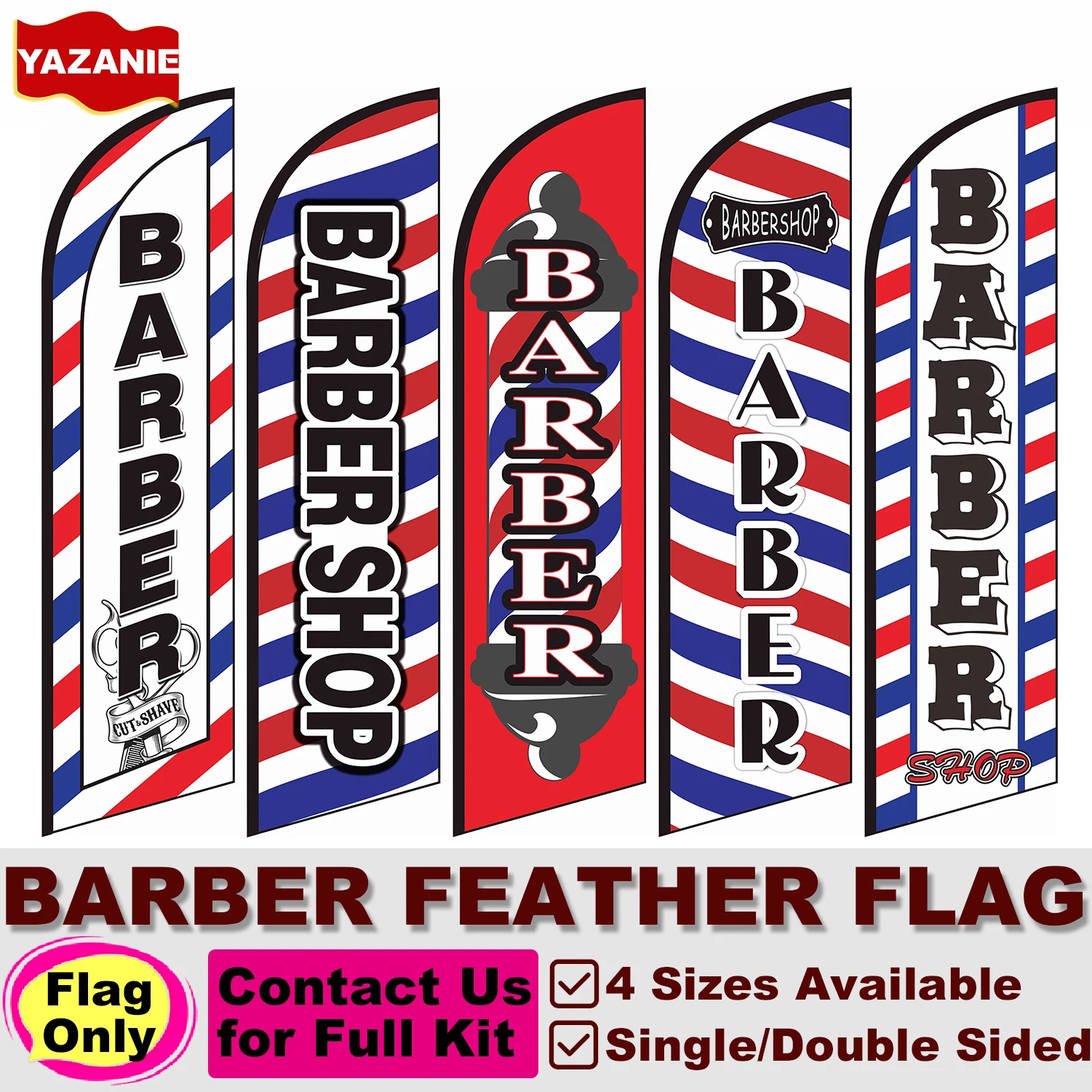 Barber Shop Windless Feather Banner Flag Single Double Sided Custom ...