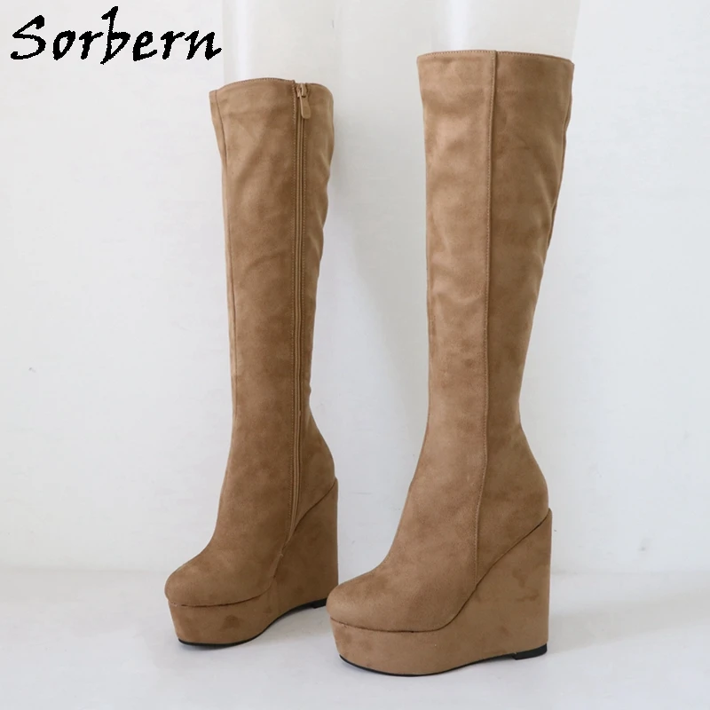 Sorbern-Light-Brown-Knee-High-Boots-Women-Small-Size-Eu33-Wedges-High ...