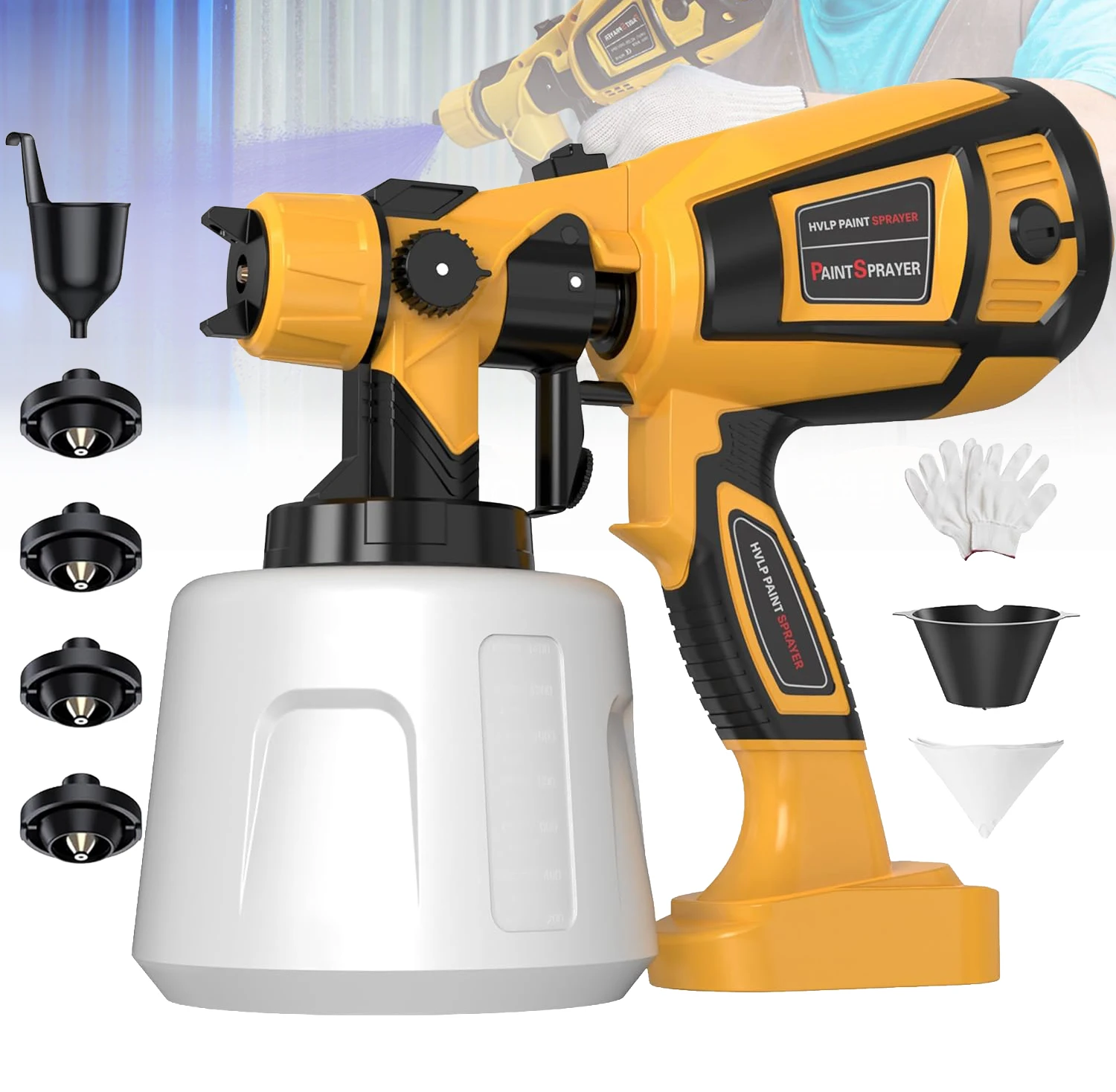 Pistola de Pintura Eléctrica HVLP de 850W, Capacidad de 1400ml con 4 ...