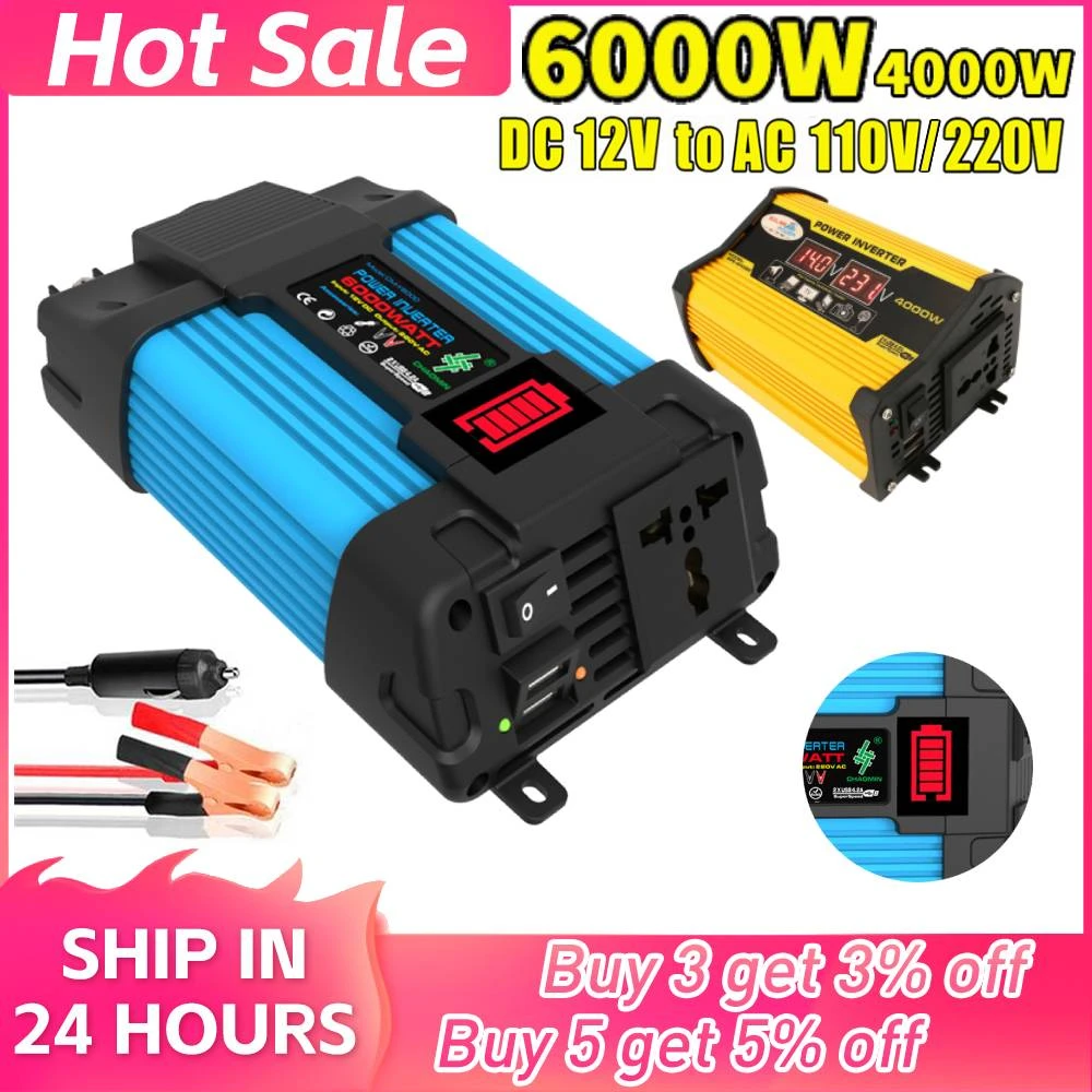 6000w/4000w Car Inverter 12v To 220v/110v Modified Sine Wave Dual Usb ...