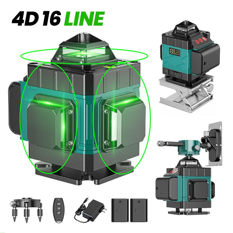 4D-16Lines-Laser-Level-Green-Line-Self-Leveling-360-Horizontal-And ...