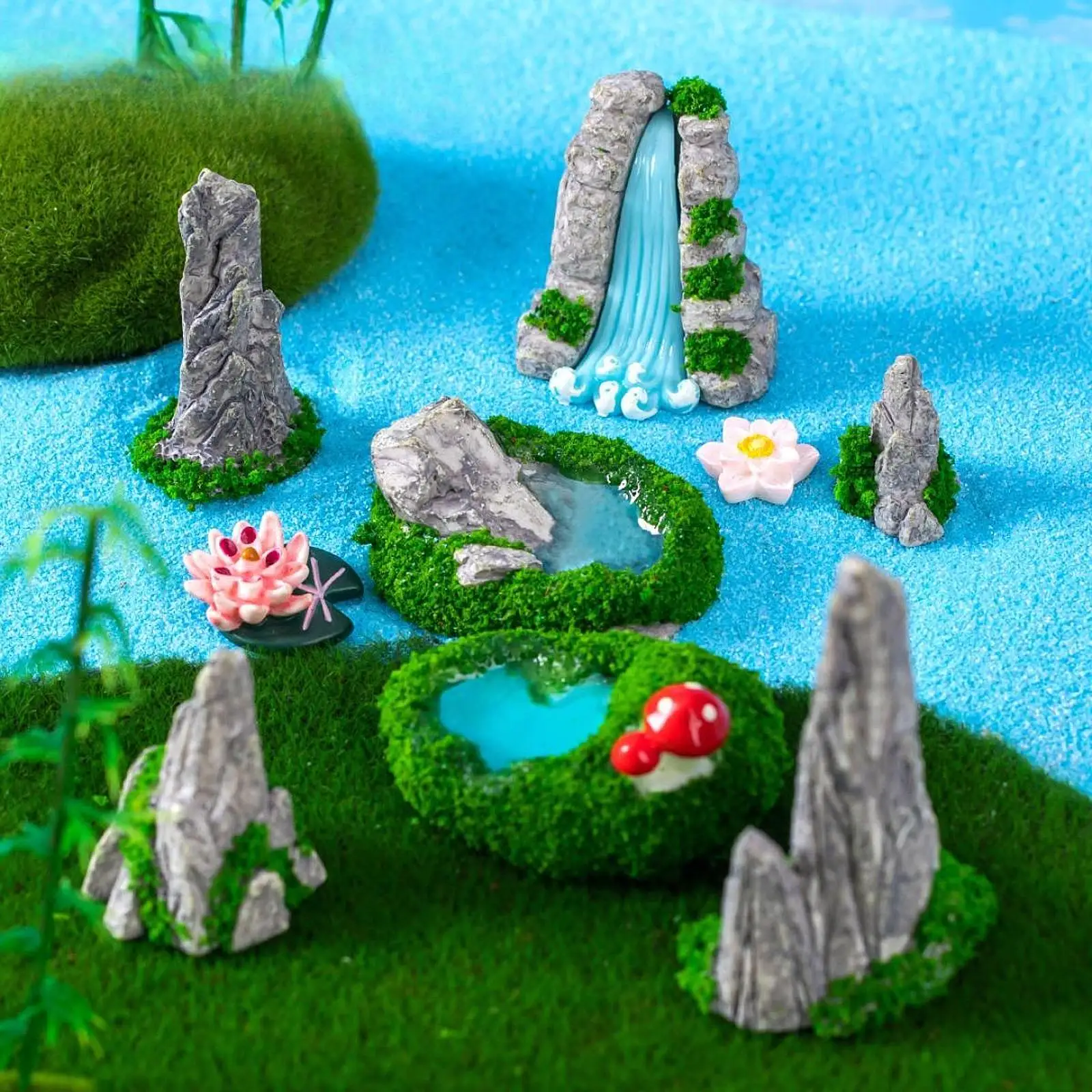 9Pcs Mini Bonsai Figurines Pool Artistic Garden Water Features ...