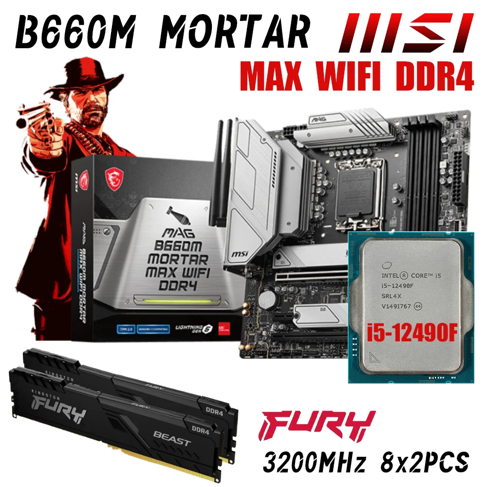 MSI MAG B660M MORTAR MAX WIFI DDR4 LGA1700 Motherboard With Intel Core i5 12490F Processor Kit ...