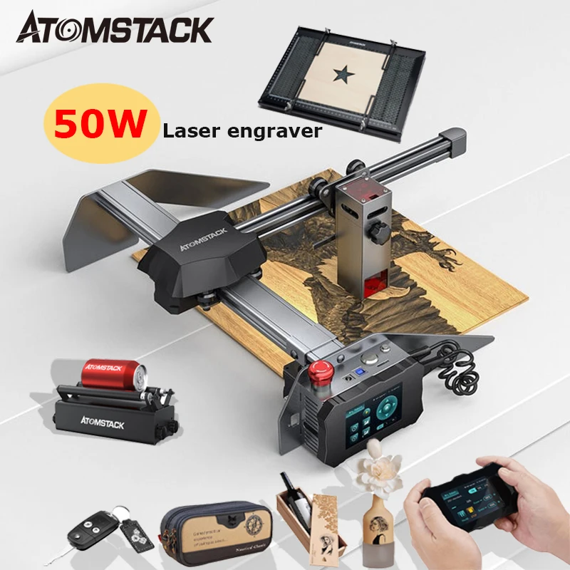 ATOMSTACK 휴대용 레이저 조각기 P9, 50W, 220x250MM, Z 높이 조절 노브, 레이저 조각 절단기, 도매 가격 ...