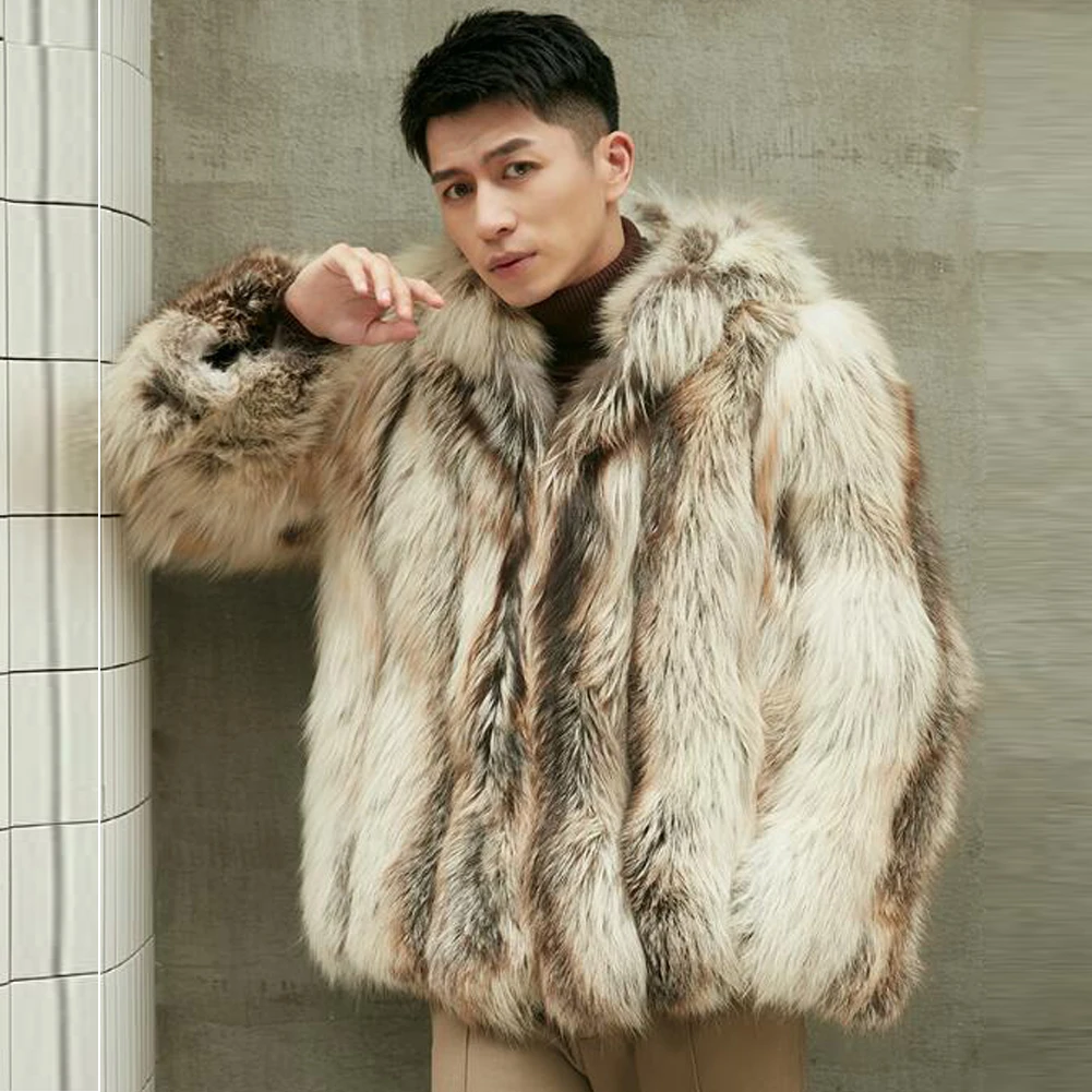 Denny&Dora Natural Full Pelt Thick Genuine Fox Fur Jacket Fashion Men ...