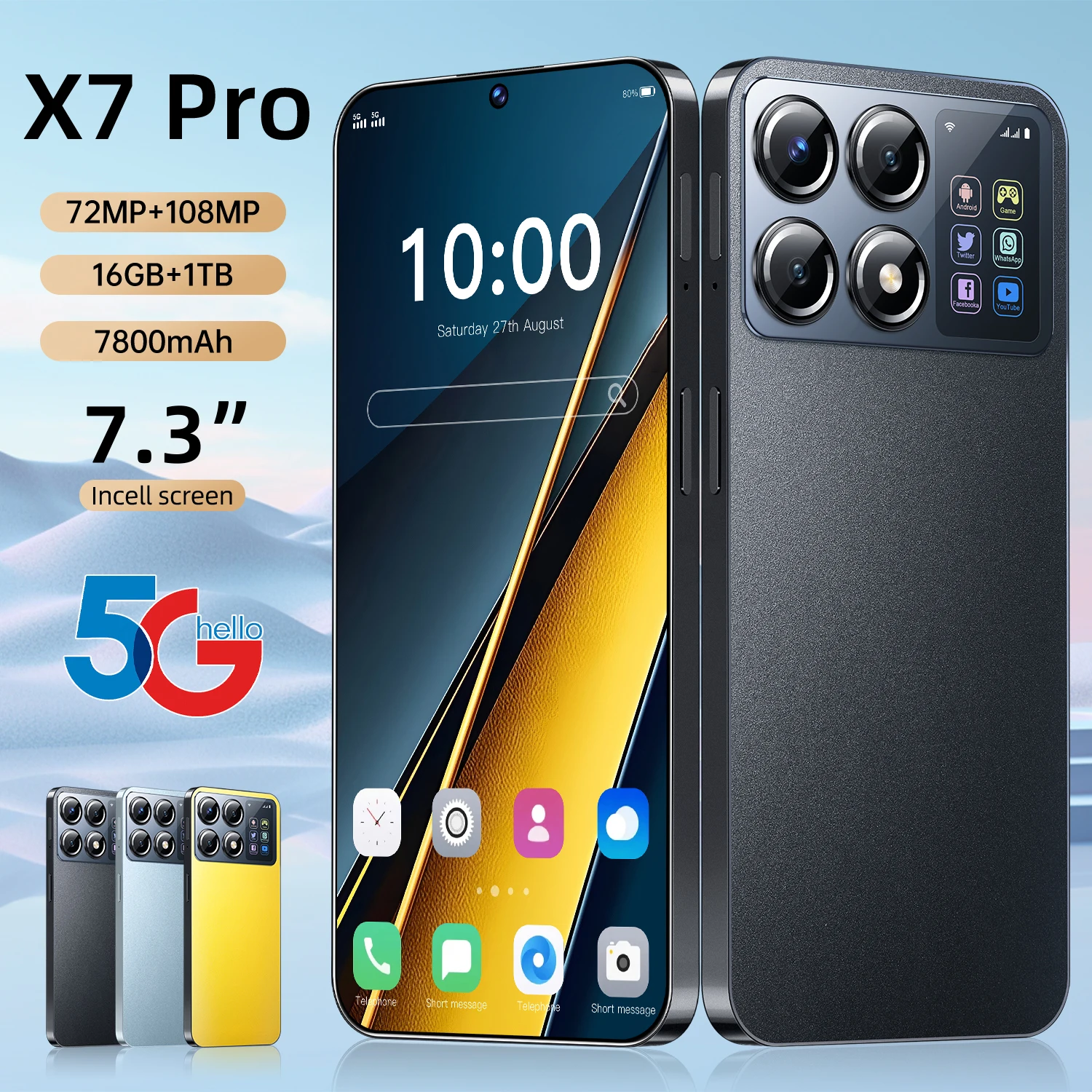 2024-nuevo-X7-Pro-Smartphone-7-3-pulgadas-pantalla-completa-4G-5G-tel ...