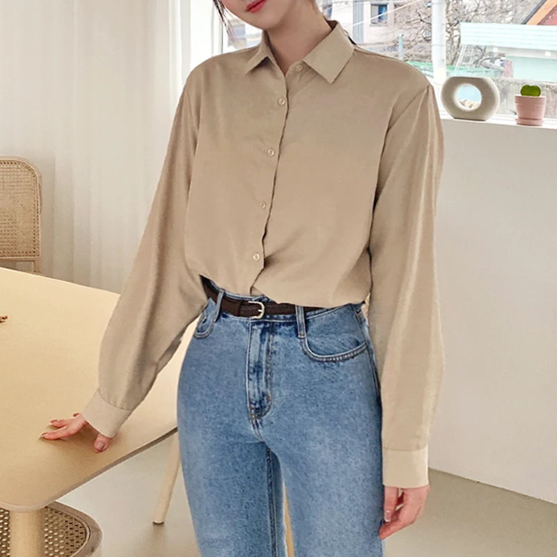 [Manika] Women's Standard Basic Line Plain Shirt, Solid Color Men's ...