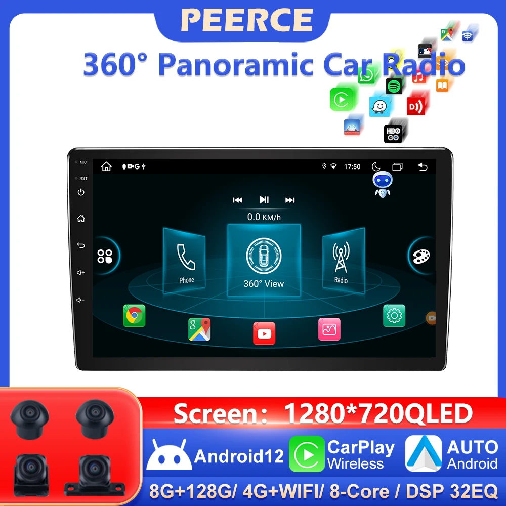 7/9/10 polegada 2 Din 360 ° Câmera Panorâmica Android 11 GPS Rádio Do Carro Para VW Toyota Honda ...