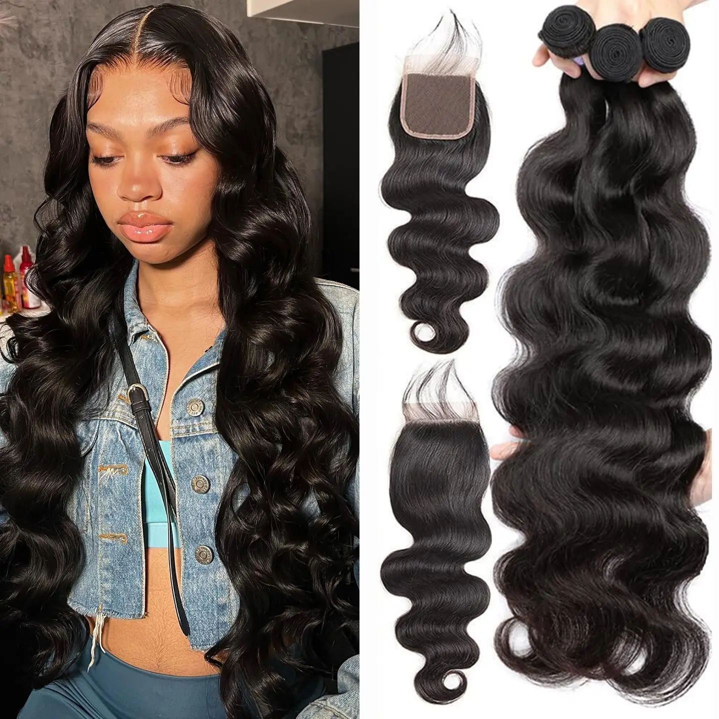 Body-Wave-Bundles-with-Closure-Brazilian-Virgin-Ocean-wave-Human-Hair-3 ...