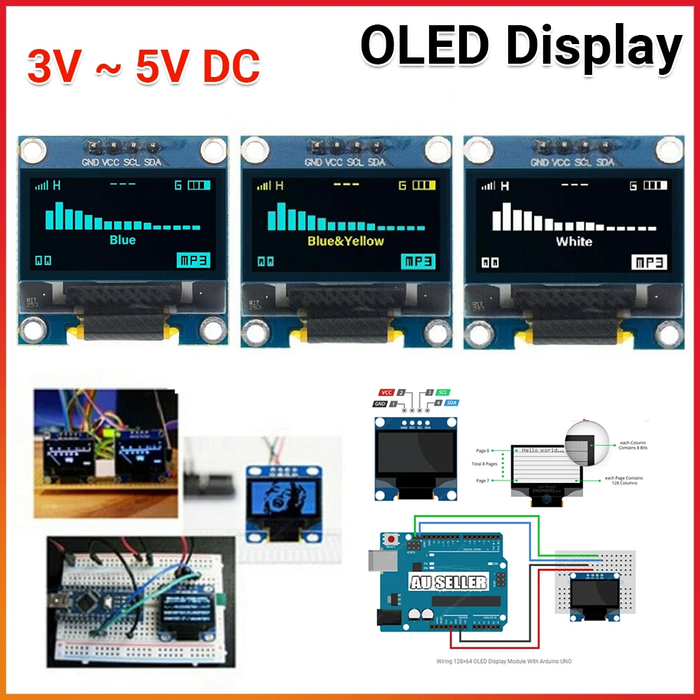 0.96" OLED Display 128x64 I2C SSD1306 for Arduino Uno Mega 2560 ...