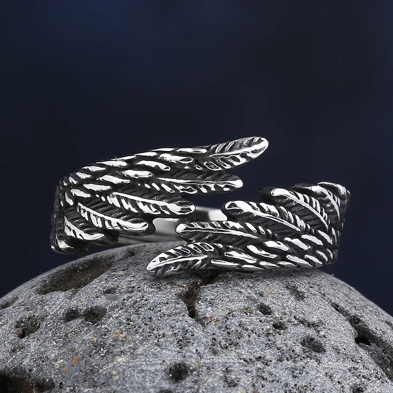 2023 New Boho Feather Rings for Men, Antique Color Stainless Steel ...