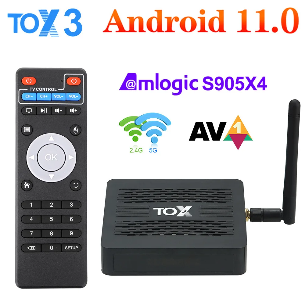 TOX3 Smart TV Box Android 11.0 Novo Dual Wifi BT Internet AV1 4K DLNA ...