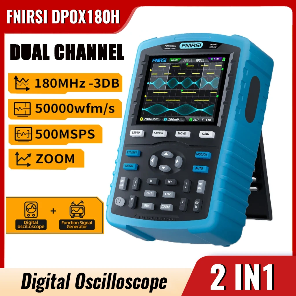 FNIRSI-DPOX180H-2-in-1-Portable-Digital-Oscilloscope-Handheld-Dual-Channel-180MHz-3DB-Function ...
