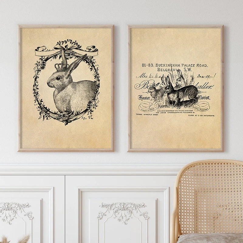 Vintage-Rustic-Rabbit-Print-Easter-Bunny-Drawing-Poster-Retro-Victorian ...