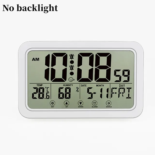 Large Number Electronic Wall Clock Temperature Humidity Display Snooze ...