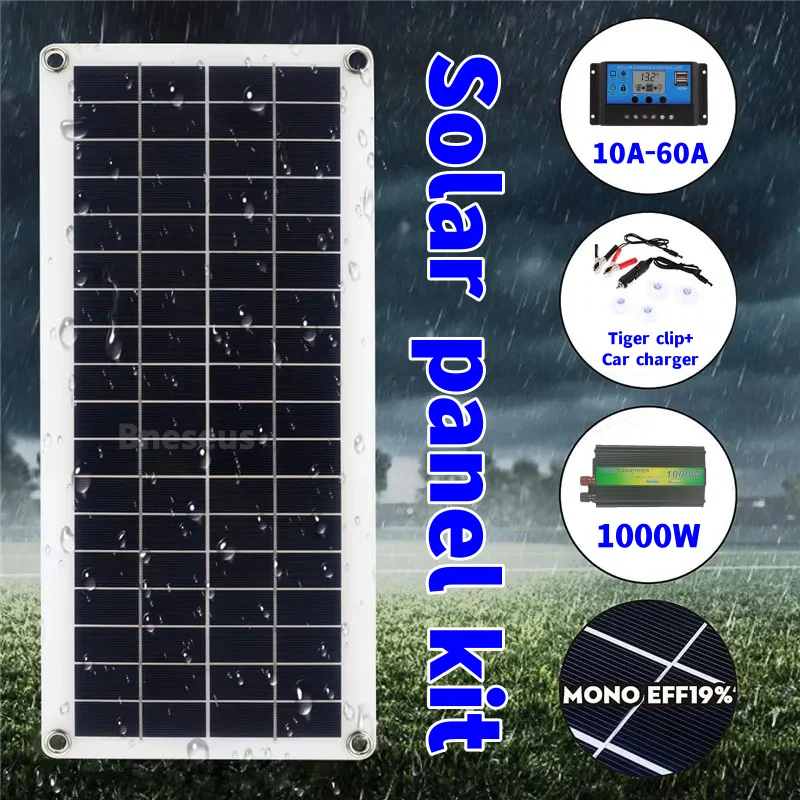 Solar-Panel-Kit-220V-1000W-Inverter-10A-60A-Dual-USB-Controller-for ...