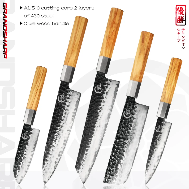 Grandsharp 5 Pcs Chef Knife Set Japanese Kitchen Knives AUS10 Steel ...