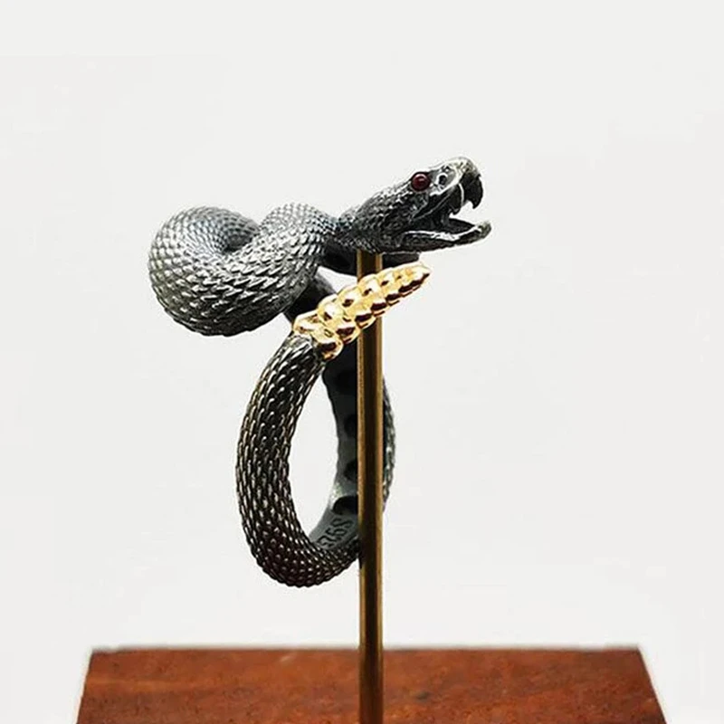 2022 New Rattlesnake Ring For Woman Man Vintage Silver Color Snake Male ...