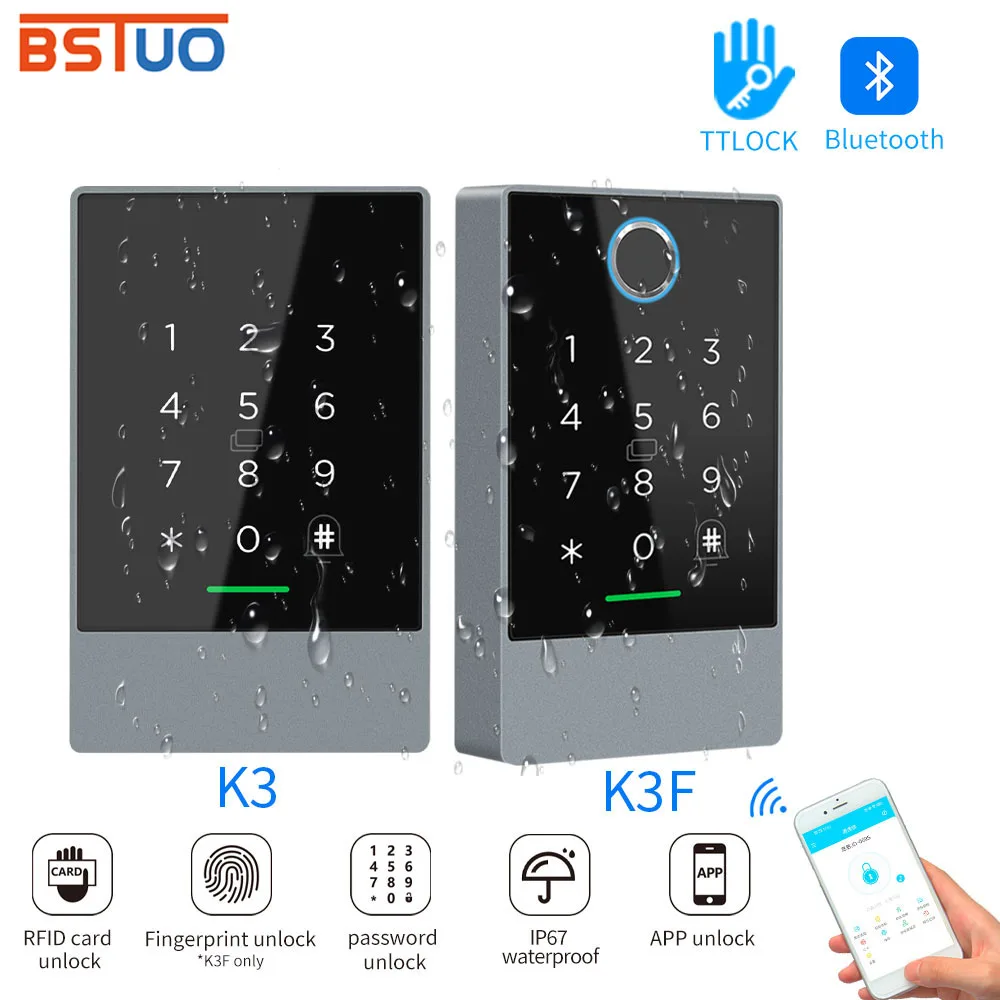 K3/K3F IP67 Waterproof TTLock APP Remote Control Smart Standalone Access Controler RFID Reader ...