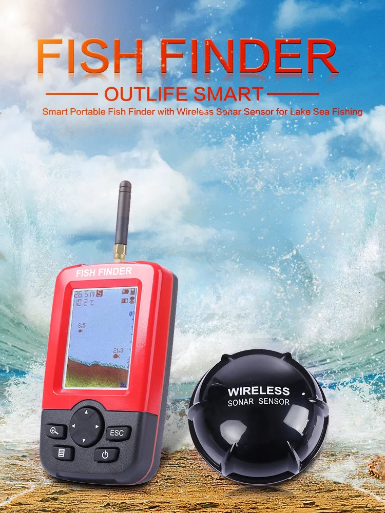 Wireless Portable Fish Finder 45M/135FT Sonar Depth Sounder Alarm Ocean ...