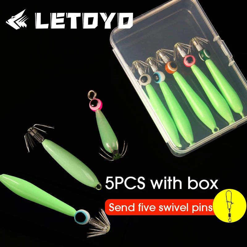 LETOYO-5PCS-Box-Pins-Luminous-Cuttlefish-Squid-Jig-Hook-Glow-Artificial ...