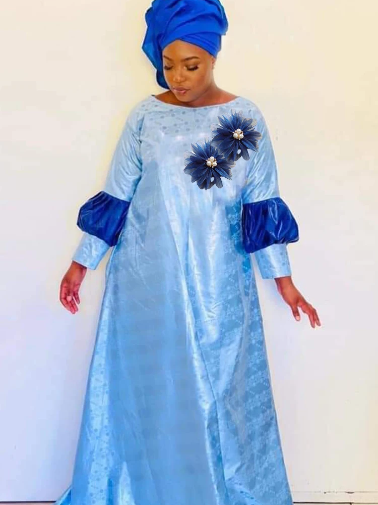 Bazin – Robe longue brodée avec pierres, tenue de soirée africaine Dashiki, bleu ciel, de ...