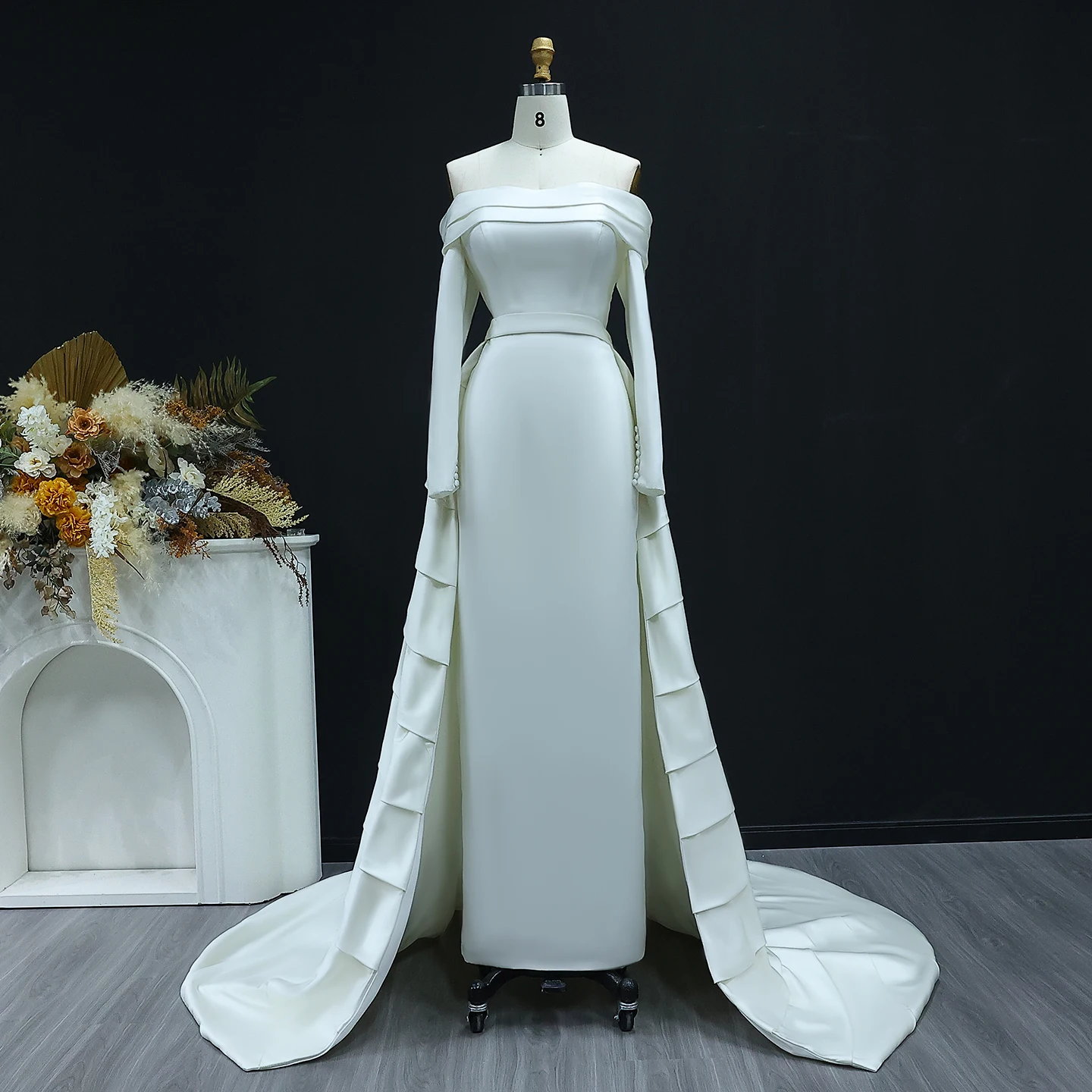Sharon Said Ivory Sheath Satin Wedding Dress With Detachable Train Off ...