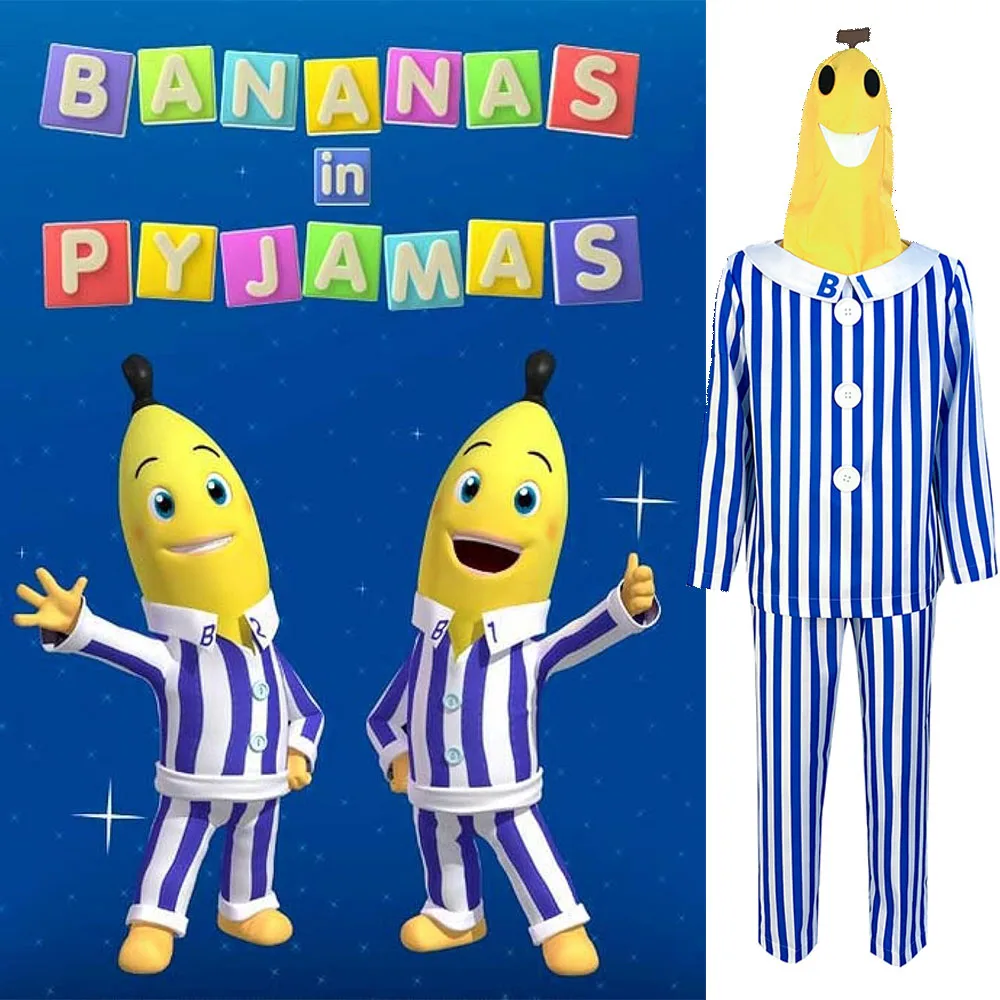 Adult-Bananas-In-Pajamas-Costume-Blue-White-Stripe-Shirt-Pants-With ...