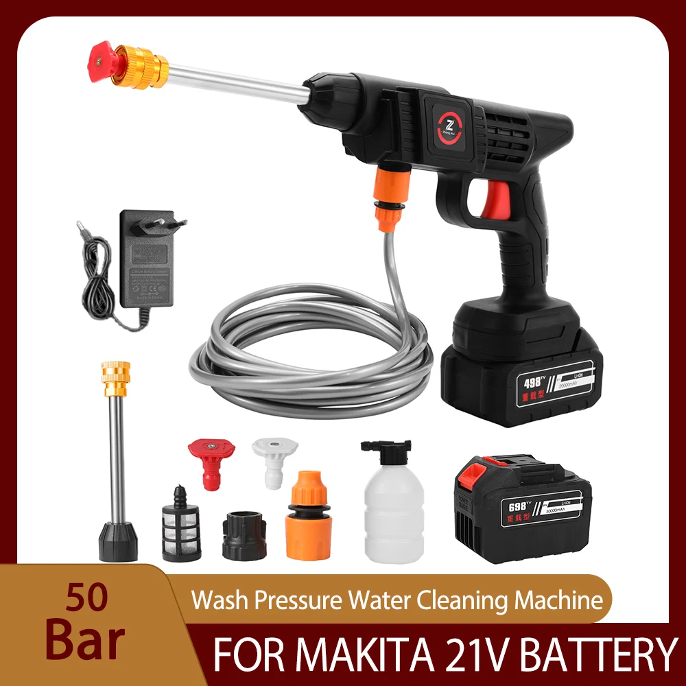 50Bar Cordless High Pressure Cleaner Washer Spray Water Gun Car Wash ...